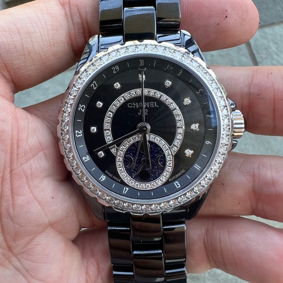 Accessories | Chanel J12 Moonphase Diamond Dial Bezel Box And Papers ...